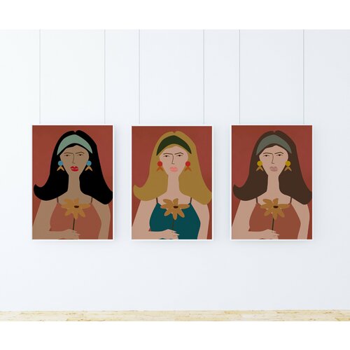 Набор плакатов "Abstract Lady Art" 3 шт. / Набор интерьерных постеров формата А3 (30х42 см) c черной рамкой