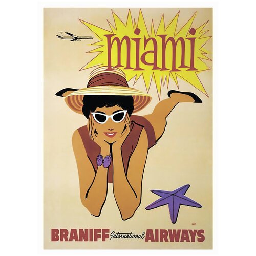Постер / Плакат / Картина Путешествие в Майами 60х90 см в раме