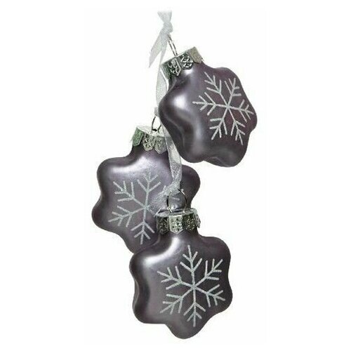 Ёлочное украшение-гроздь звёздочки-снежинки, стекло, морозный сиреневый, 3.5x3.5x4 см, Kaemingk