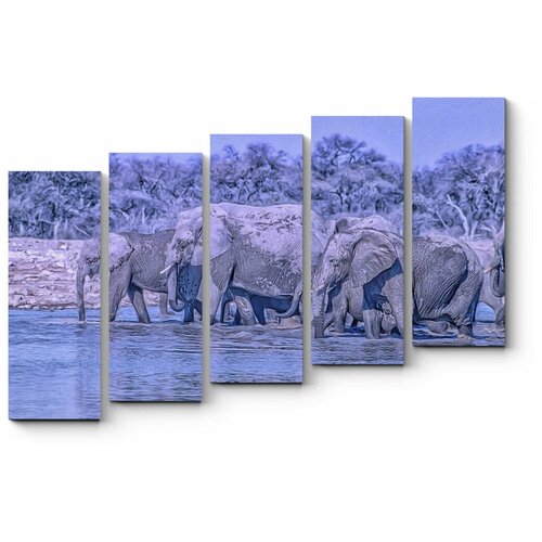 Модульная картина Африканские слоны на водопое 180x126