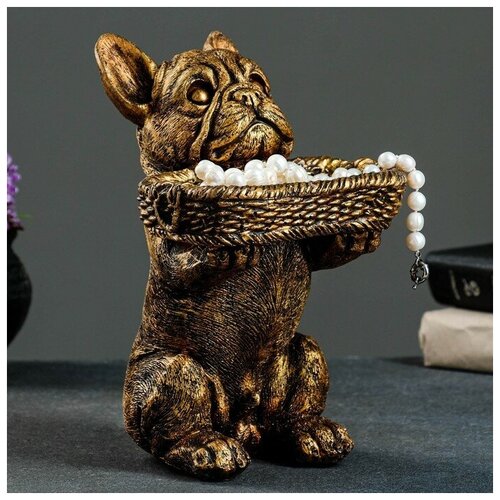 Хорошие сувениры Подставка конфетница "Собака с корзинкой" бронза, 24х15х17см