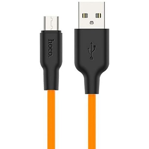 USB кабель HOCO X21 Plus Silicone MicroUSB, 2.4А, 1м, силикон (оранжевый/черный)