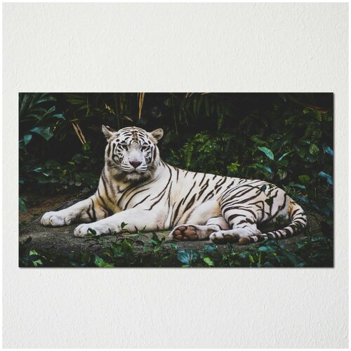 Картина на Дереве - "Белый тигр", размер 90х50 см