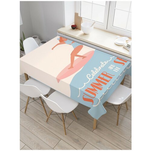 Скатерть прямоугольная JoyArty на кухонный стол "Праздновать лето и море" из оксфорда, 180x145 см
