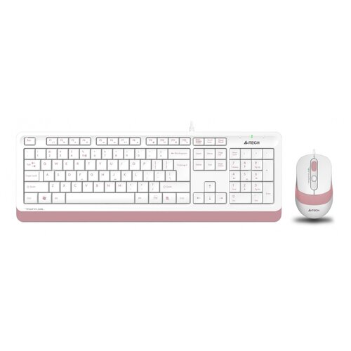 Комплект клавиатура + мышь A4Tech F1010, белый/розовый, английская/русская