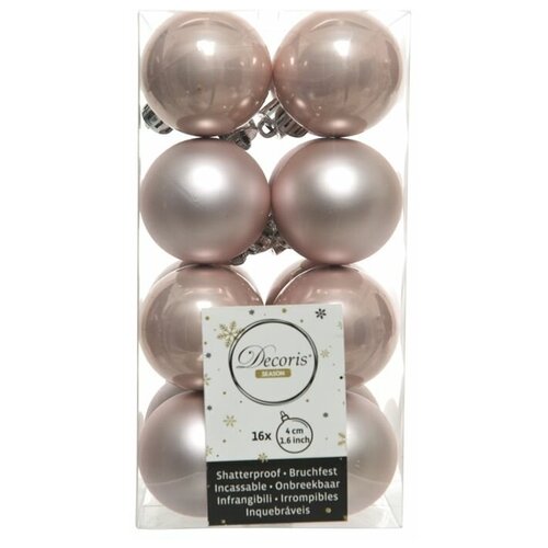 Набор пластиковых шаров делюкс мини (матовые и глянцевые), цвет: нежно-розовый, 4 см, упаковка 16 шт, Kaemingk 021788