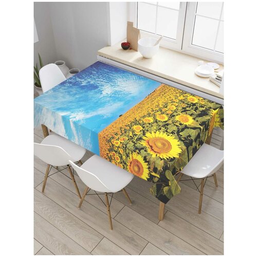 Скатерть прямоугольная JoyArty на кухонный стол "Море подсолнухов" из оксфорда, 180x145 см
