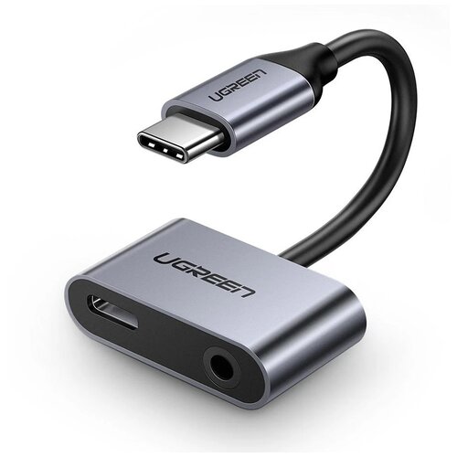 Переходник/адаптер UGreen CM193 USB Type-C (m) - USB Type-C (f)/ mini jack 3.5 (50596), 0.1 м, серый