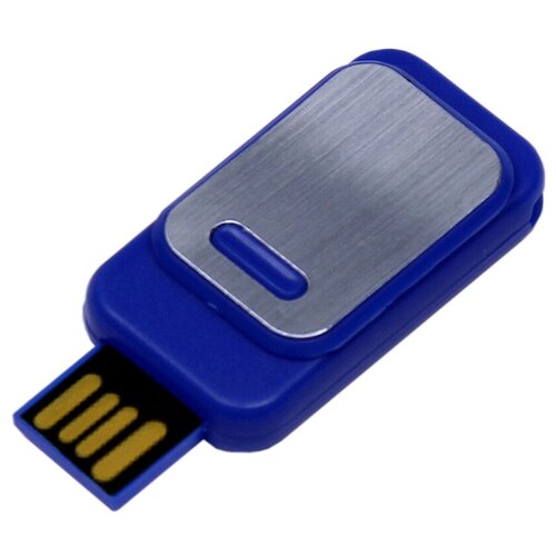 Пластиковая прямоугольная выдвижная флешка с металлической пластиной (4 Гб / GB USB 2.0 Синий/Blue 045)