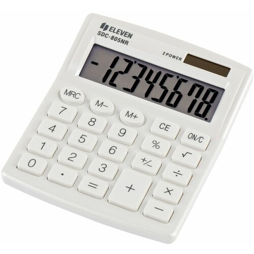 Калькулятор настольный Eleven SDC-805NR-WH, 8 разр, двойное питание, 127*105*21мм, белый