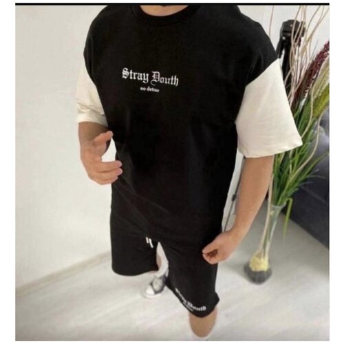 Костюм спортивный Jools Fashion спортивный мужской летний шорты майка, размер XXL, черный