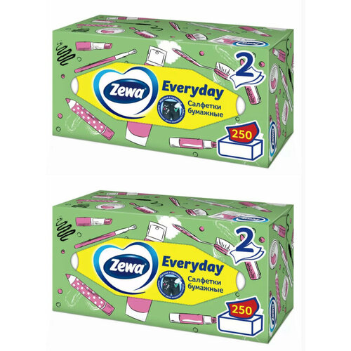 Салфетки бумажные Zewa Everyday, косметические, 2 слоя, 250 шт, 2 уп