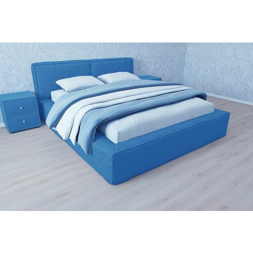 Односпальная кровать Бостон 80x200 с подъемным механизмом и с коробом для белья велюр синий