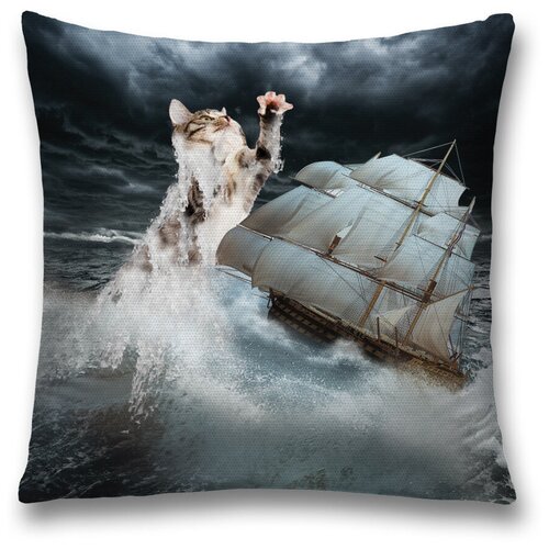 Наволочка декоративная на молнии, чехол на подушку JoyArty "Кот разрушает корабль" 45х45 см
