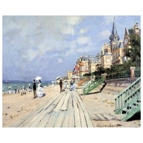 Репродукция на холсте Пляж в Трувилле (Beach at Trouville) №1 Моне Клод 37см. x 30см.