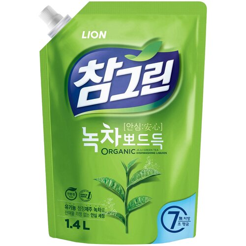 LION Жидкость для мытья посуды Chamgreen Зелёный чай сменный блок, 1.4 л, 1.4 кг