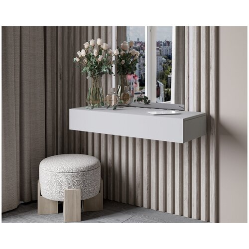 Туалетный столик, консоль для прихожей, цвет светло-серый, ящик с доводчиком, модель Чикаго, 90х35х15 см