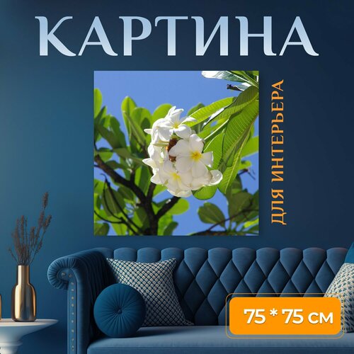 Картина на холсте "Гибискус, цветы, пляж" на подрамнике 75х75 см. для интерьера