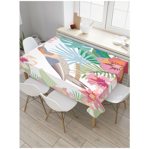 Скатерть прямоугольная JoyArty на кухонный стол "Птица в тропиках" из оксфорда, 180x145 см