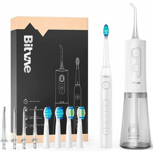 Набор Bitvae электрическая зубная щетка D2 Daily Toothbrush и портативный ирригатор С2 (4 насадки к щетке + 4 насадки к ирригатору) GLOBAL, белый