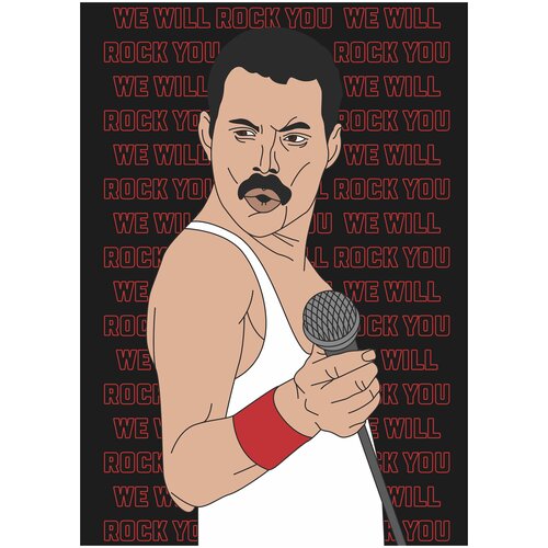 Постер / Плакат / Картина Freddie Mercury black 60х90 см в раме