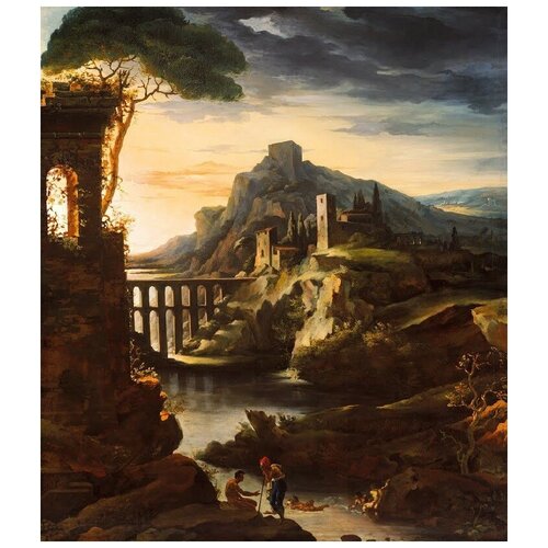 Репродукция на холсте Вечер: пейзаж с акведуком Жерико Теодор 30см. x 34см.