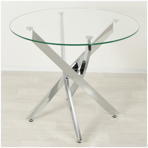Стеклянный кухонный стол Рим-18 прозрачный/хром D90