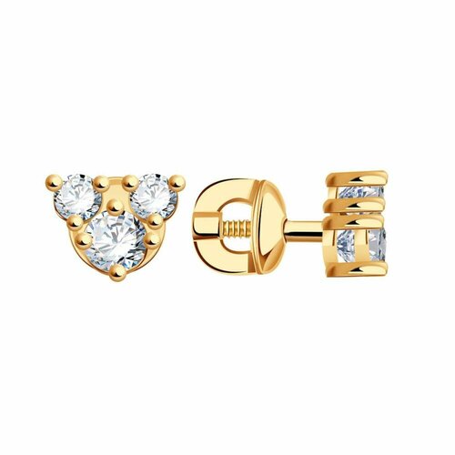 Серьги пусеты Diamant online, золото, 585 проба, фианит, прозрачный