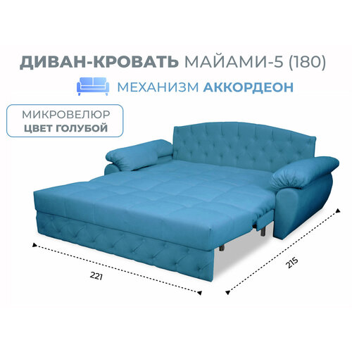 Диван-кровать Майами-5 (180) механизм аккордеон микровелюр голубой Grand Family