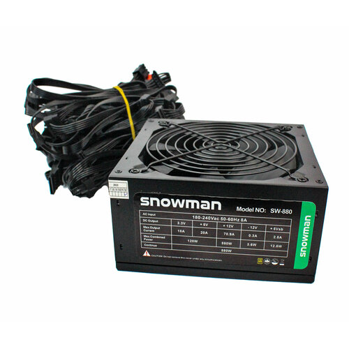 Модульный блок питания для майнинга Snowman 880W + кабели для подключения Chia для компьютера 12V