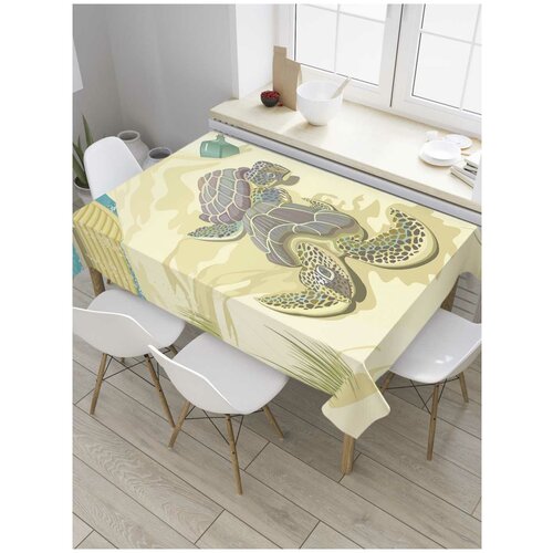 Скатерть прямоугольная JoyArty на кухонный стол "Черепахи на песке" из оксфорда, 180x145 см