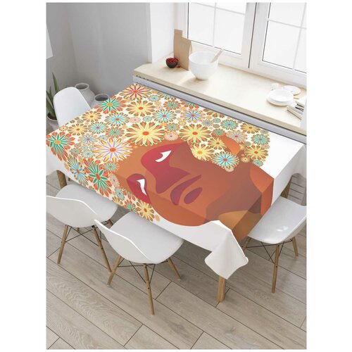 Скатерть прямоугольная JoyArty на кухонный стол "Цветочная шевелюра" из оксфорда, 180x145 см