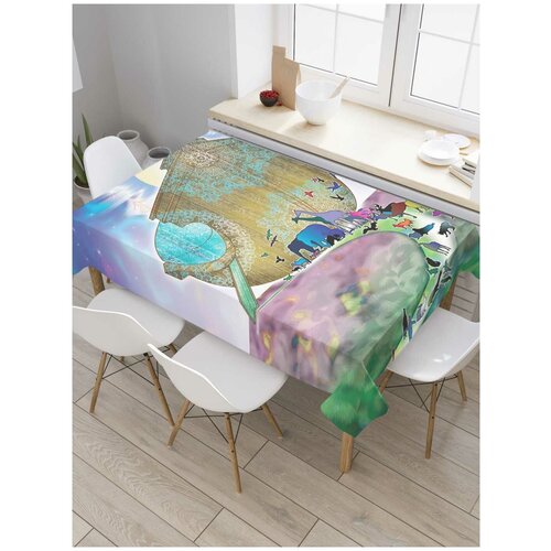 Скатерть прямоугольная JoyArty на кухонный стол "Звери у ковчега" из оксфорда, 180x145 см
