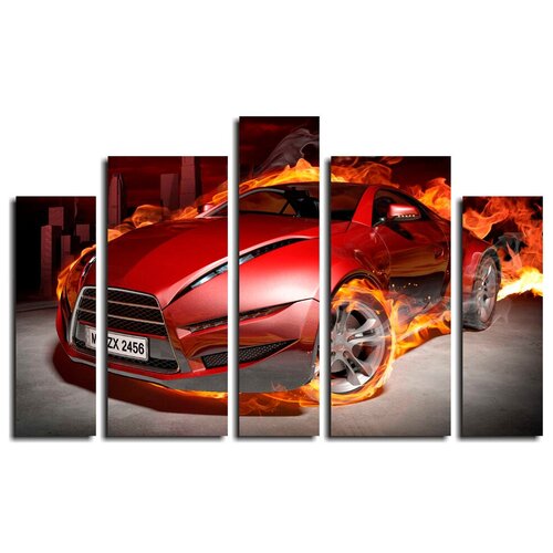 Модульная картина Автомобиль в огне 132х80 см