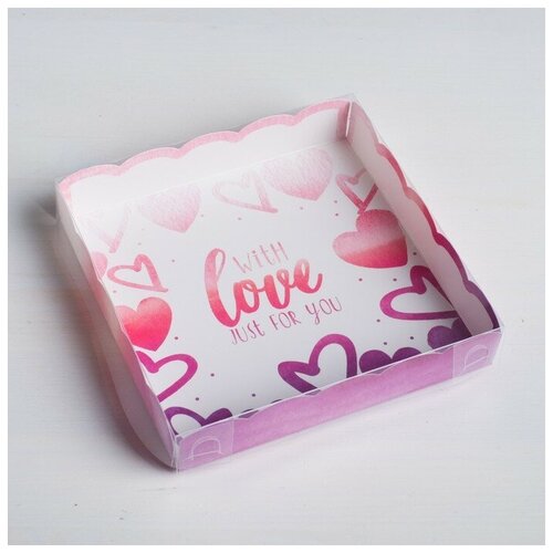 Коробка для кондитерских изделий с PVC-крышкой With love, 15 × 15 × 3 см 4711889