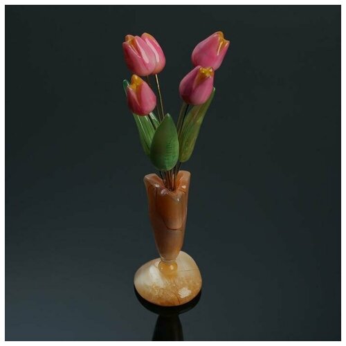 Сувенир "Тюльпаны в вазе", 5 цветков, 11х 22 см, селенит