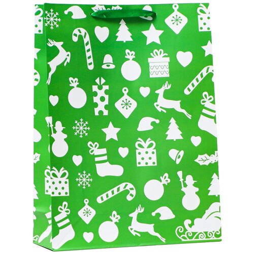 Пакет подарочный Well-Known Рождественская палитра, 31 х 12 х 42 см, белый/зеленый