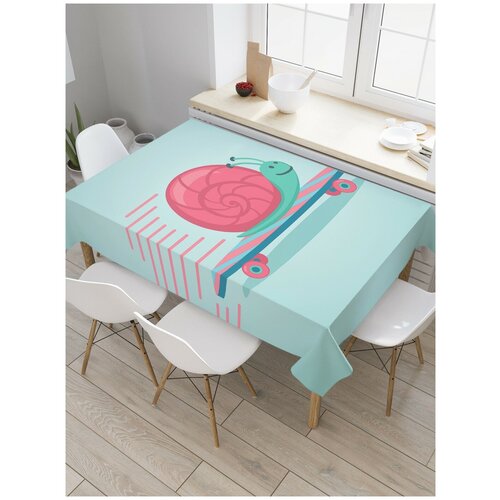 Скатерть прямоугольная JoyArty на кухонный стол "Улитка на скейтборде" из оксфорда, 180x145 см