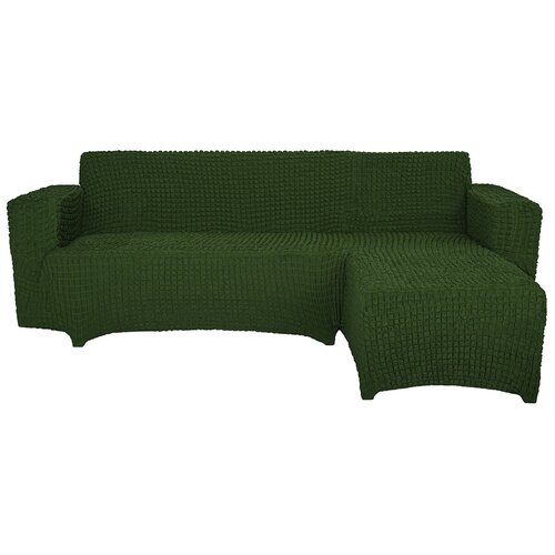 Чехол на угловой диван с оттоманкой справа, цвет Зеленый