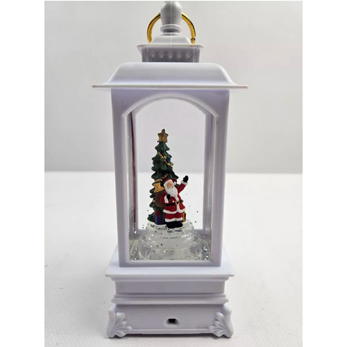 "Новогодний" фонарь DS-018- "Дед Мороз с мешком, мишка в мешке", вращается, LED, USB, музыка, подсветка, 3*ААА, белый, 20х7,5х7,5 см