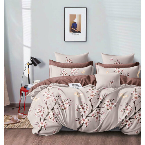 Комплект постельного белья из поплина PL-101 Elin (коричневый-бежевый), 2,0 спальный (наволочки 70x70)