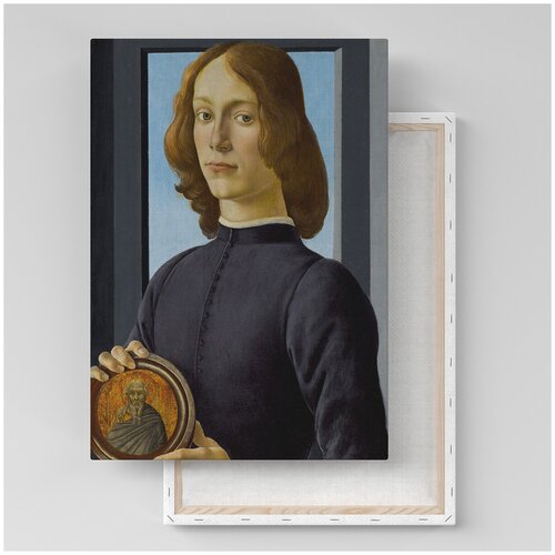 Картина на холсте с подрамником / Sandro Botticelli / Сандро Боттичелли - Портрет молодого человека с медальоном