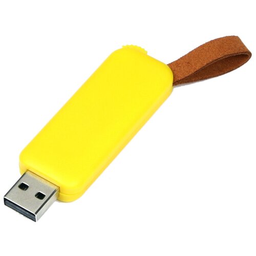 Классическая выдвижная пластиковая промо флешка с ремешком (64 Гб / GB USB 3.0 Желтый/Yellow 044)