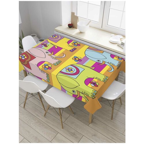 Скатерть прямоугольная JoyArty на кухонный стол "Цирковые слоны" из оксфорда, 180x145 см