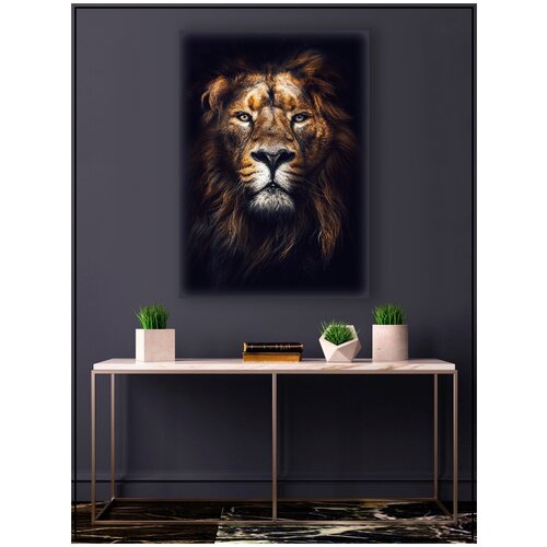 Картина для интерьера на натуральном хлопковом холсте "Лев", 30*40см, холст на подрамнике, картина в подарок для дома