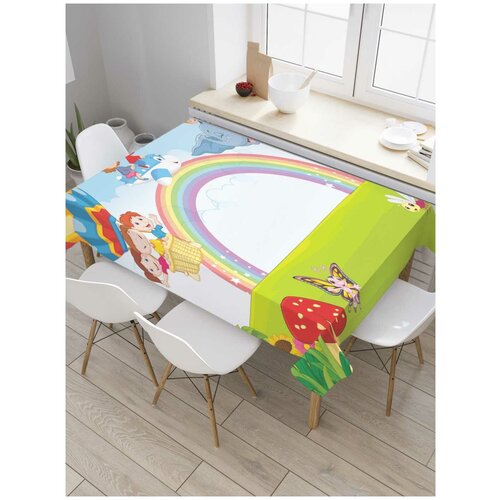 Скатерть прямоугольная JoyArty на кухонный стол "Полеты у радуги" из оксфорда, 120x145 см