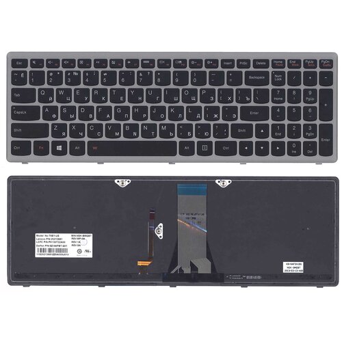 Клавиатура для ноутбука Lenovo IdeaPad Flex 15 S510p черная с подсветкой c серебристой рамкой