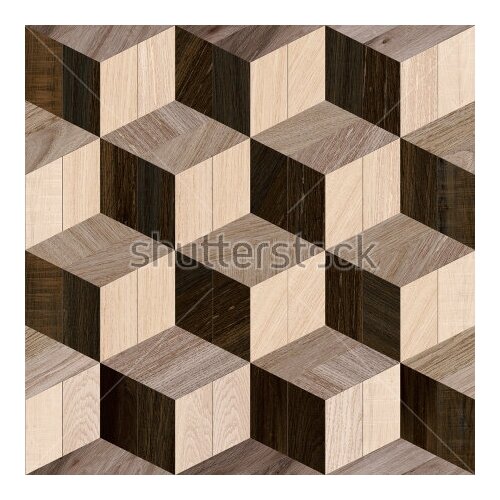 Постер на холсте Оптическая иллюзия объёма - композиция из деревянных кубов или ромбов 40см. x 40см.