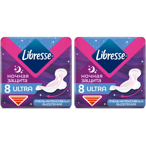 Libresse прокладки Ultra ночные с мягкой поверхностью, 6 капель, 8 шт., 2 уп.
