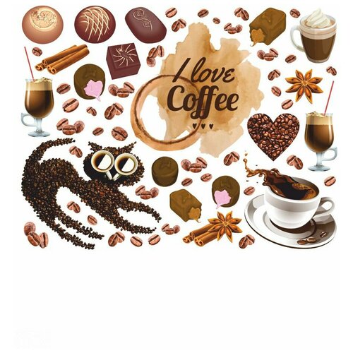 Наклейка интерьерная с сильным клеевым слоем "Я люблю кофе"